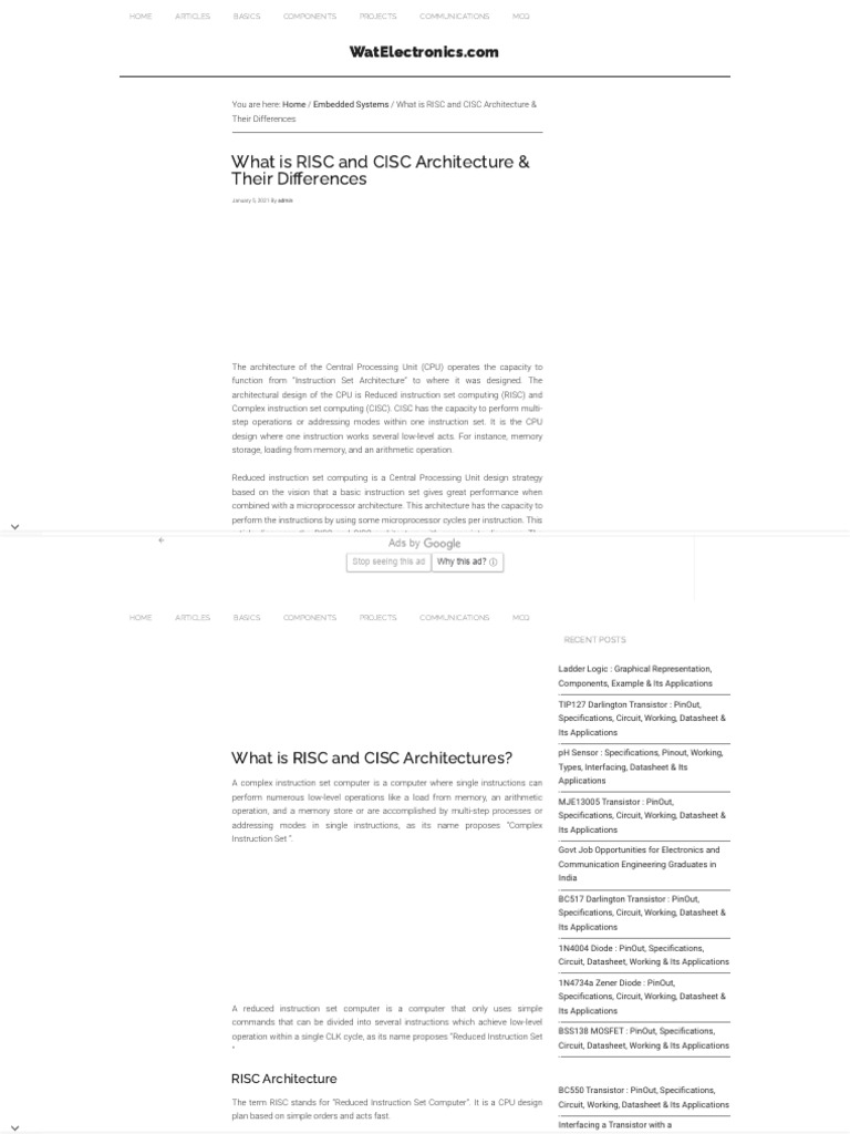 RISC and CISC Architecture - Working & Their Applications | PDF