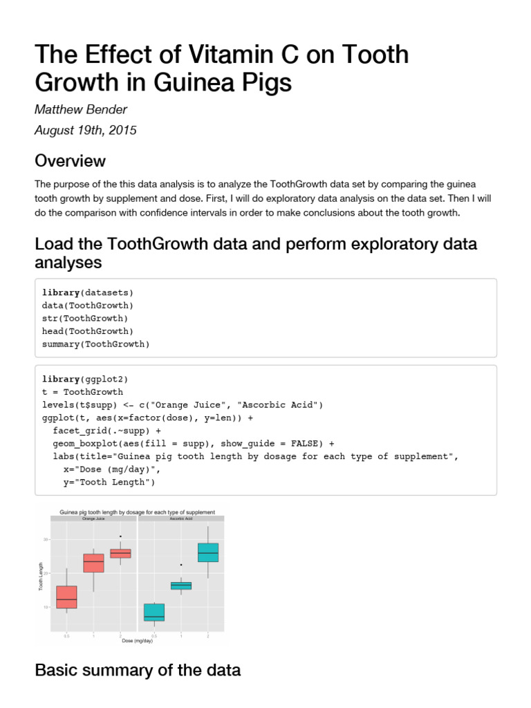 Tooth Growth Inferential Data Analysis | PDF