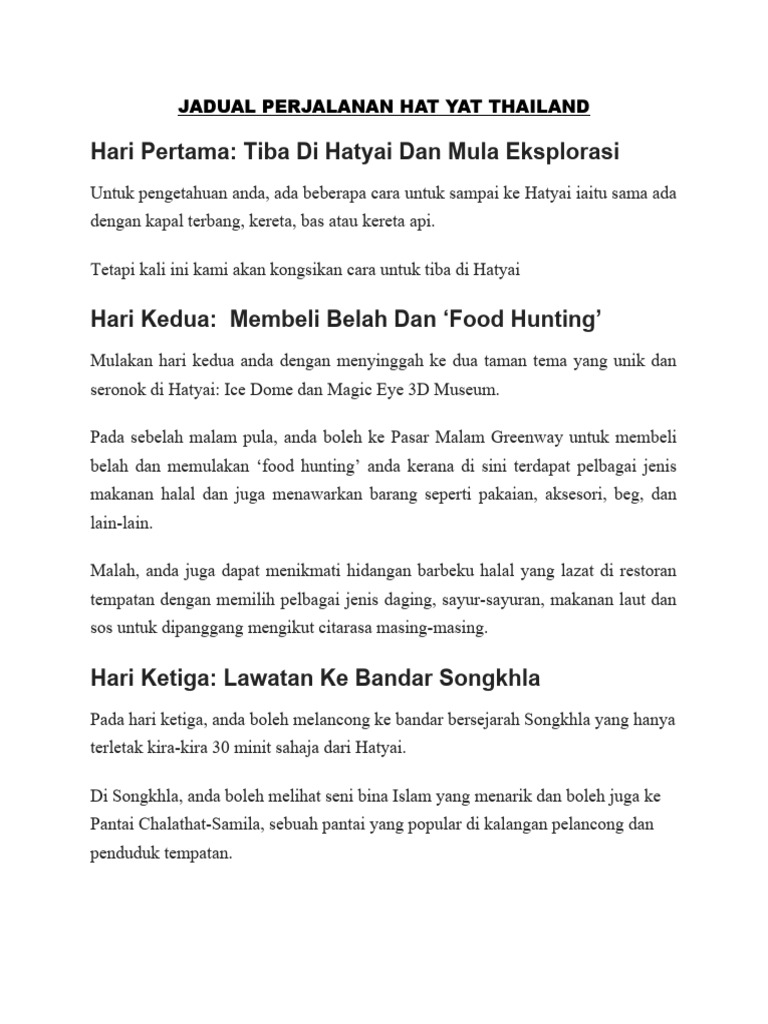 Jadual Perjalanan Hat Yat Thailand | PDF