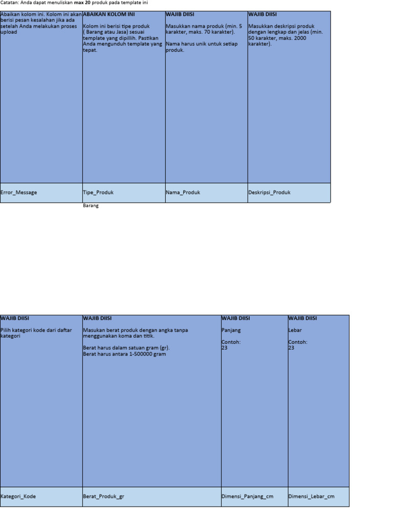 Bulk Template Master Barang | PDF