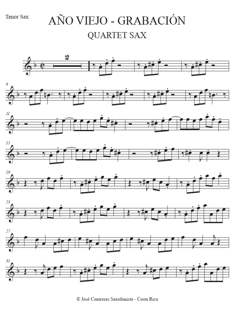 AÑO VIEJO - QUARTET - Tenor Sax | PDF