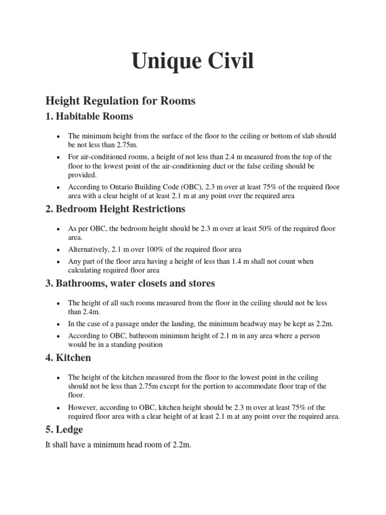 Standard Room Sizes and Heights | PDF