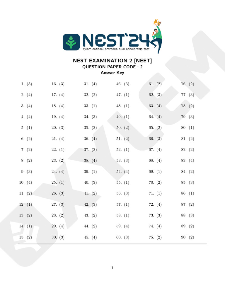 Nest 24 Examination 2 Neet Key | PDF
