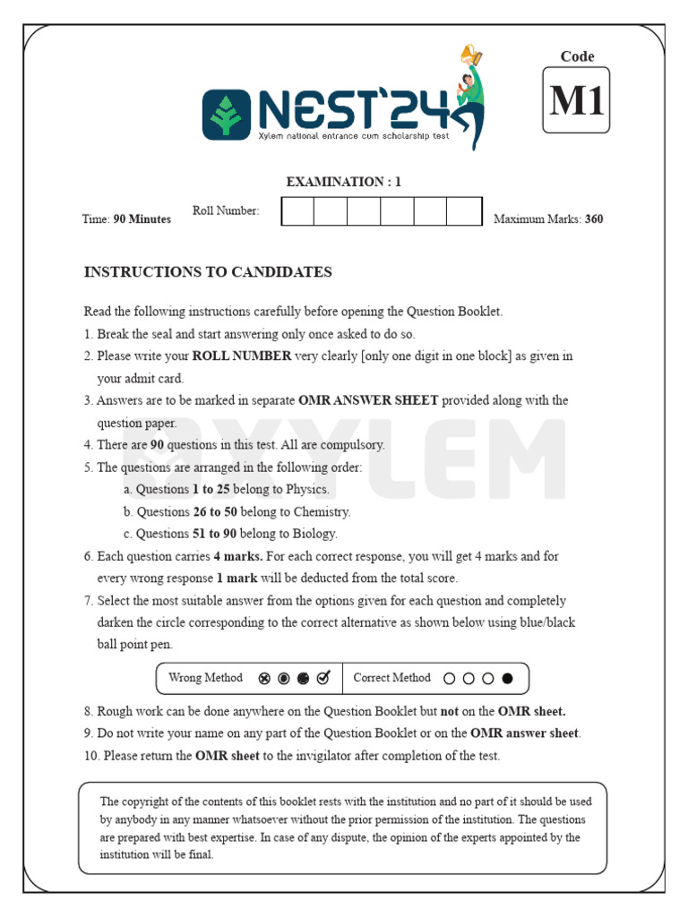 Nest-24 Exam-1 m1 Questions | PDF