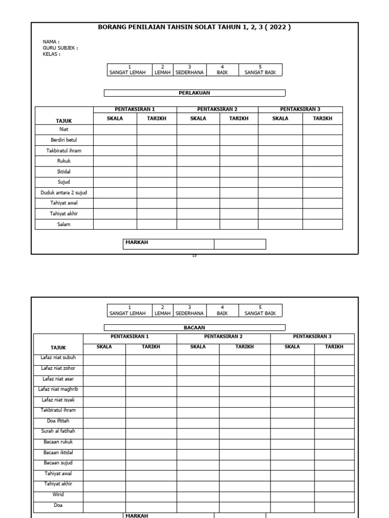 Borang Tahsin Solat | PDF