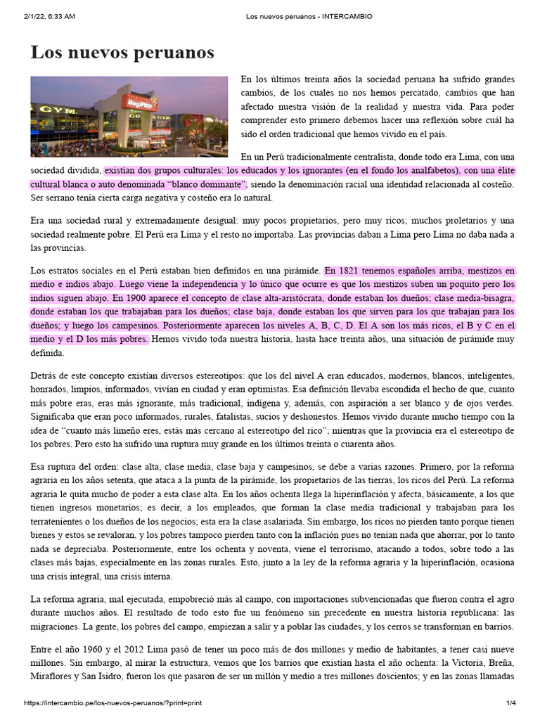 Estructura Social en El Perú | PDF