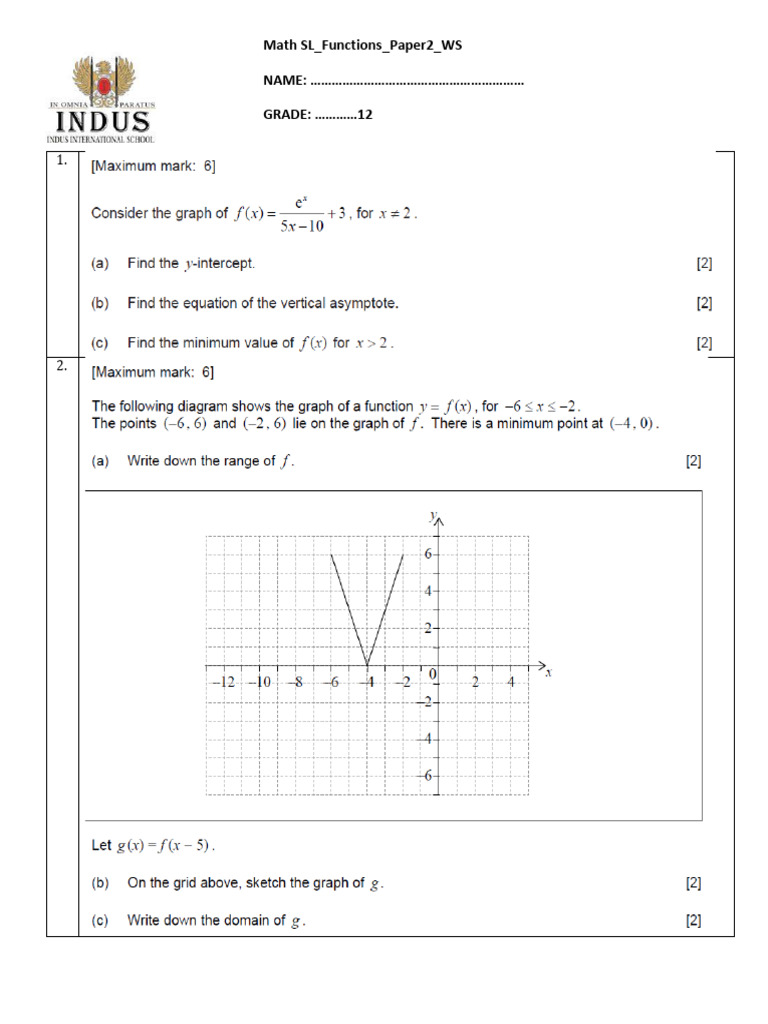 Functions SL Paper 2 WS | PDF