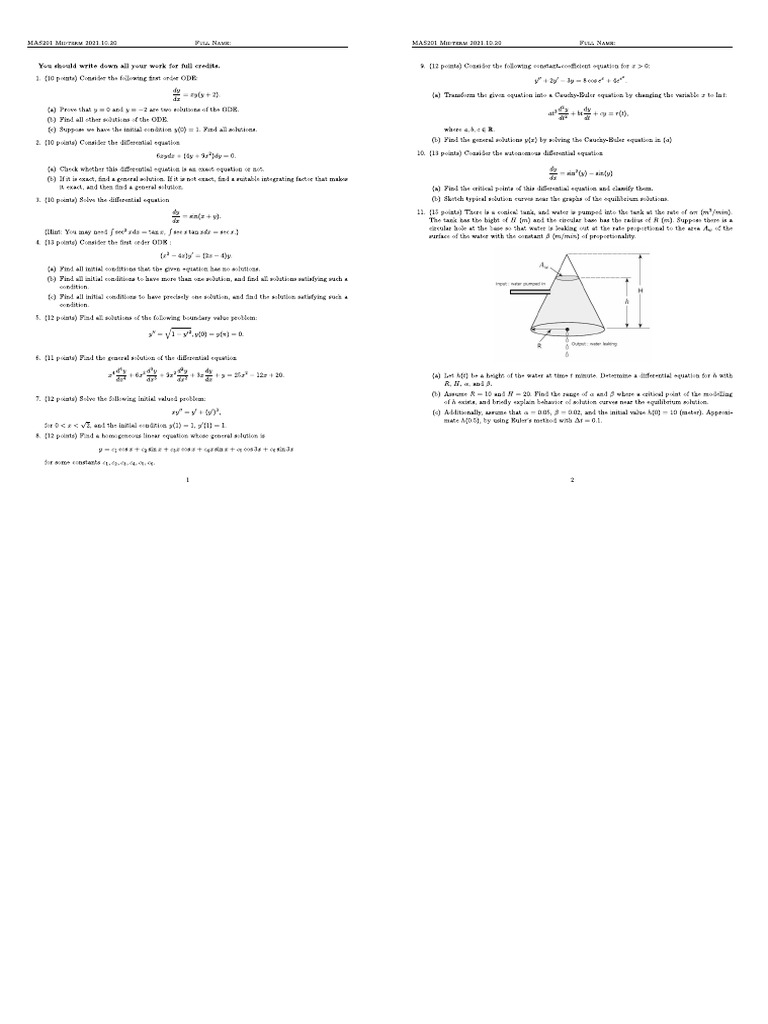 2021F MAS201 Midterm | PDF