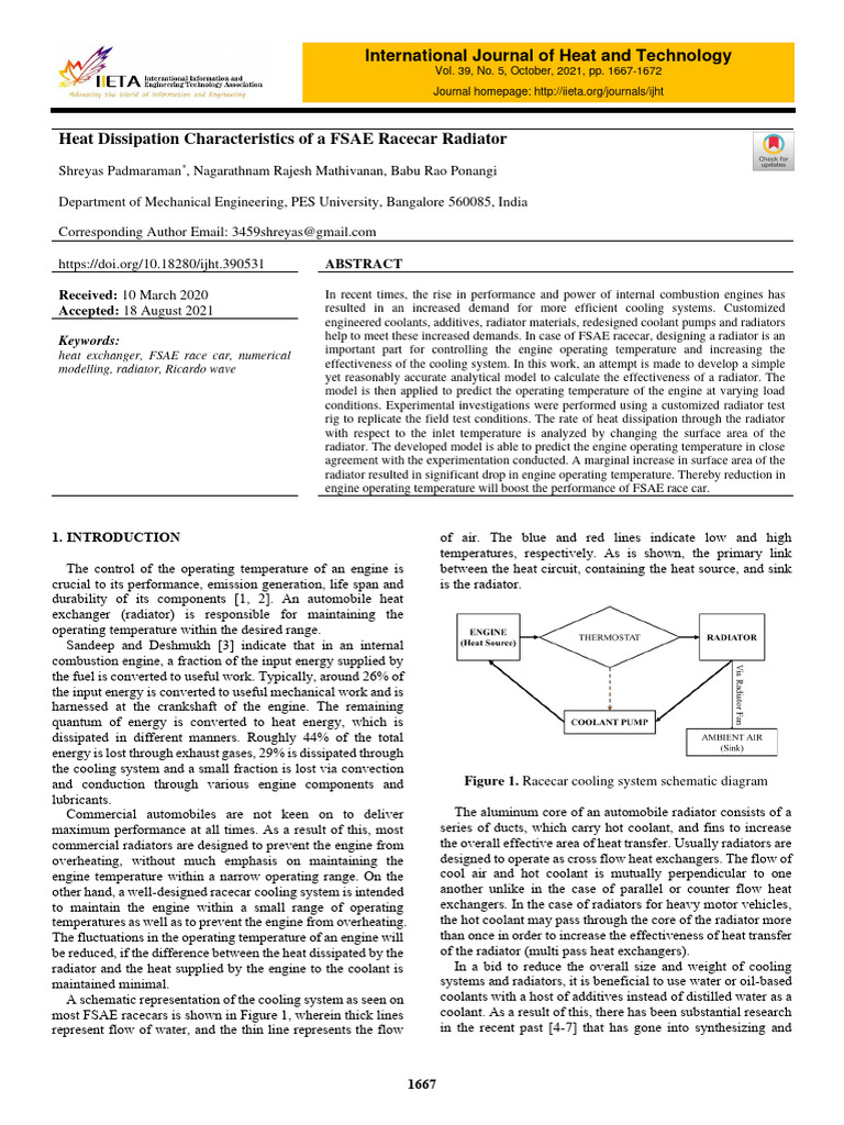 Heat Dissipation Characteristics of A FSAE Racecar Radiator | PDF ...