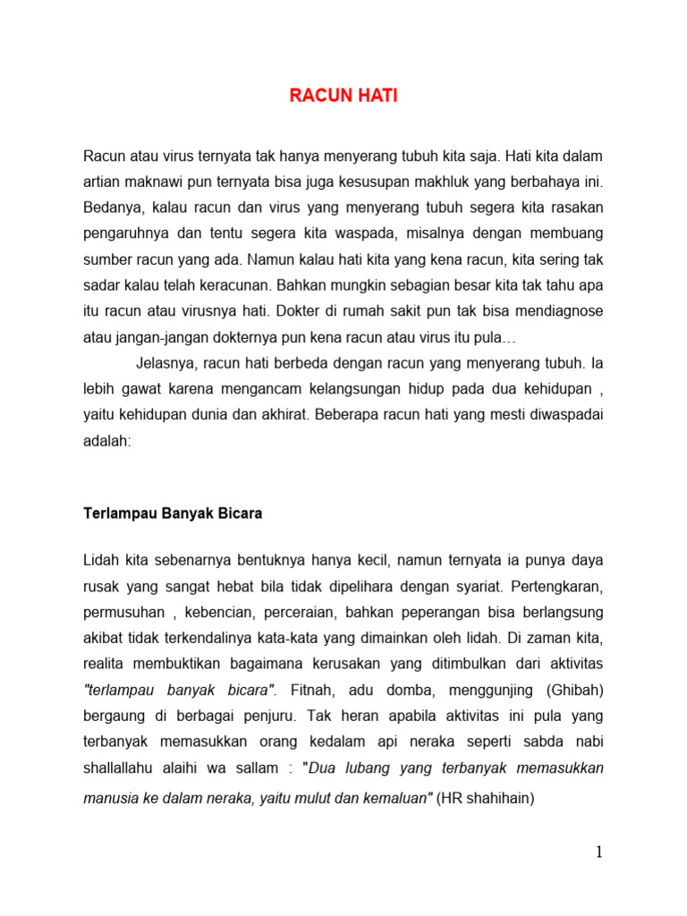Racun Hati: Bahaya dan Pencegahannya | PDF