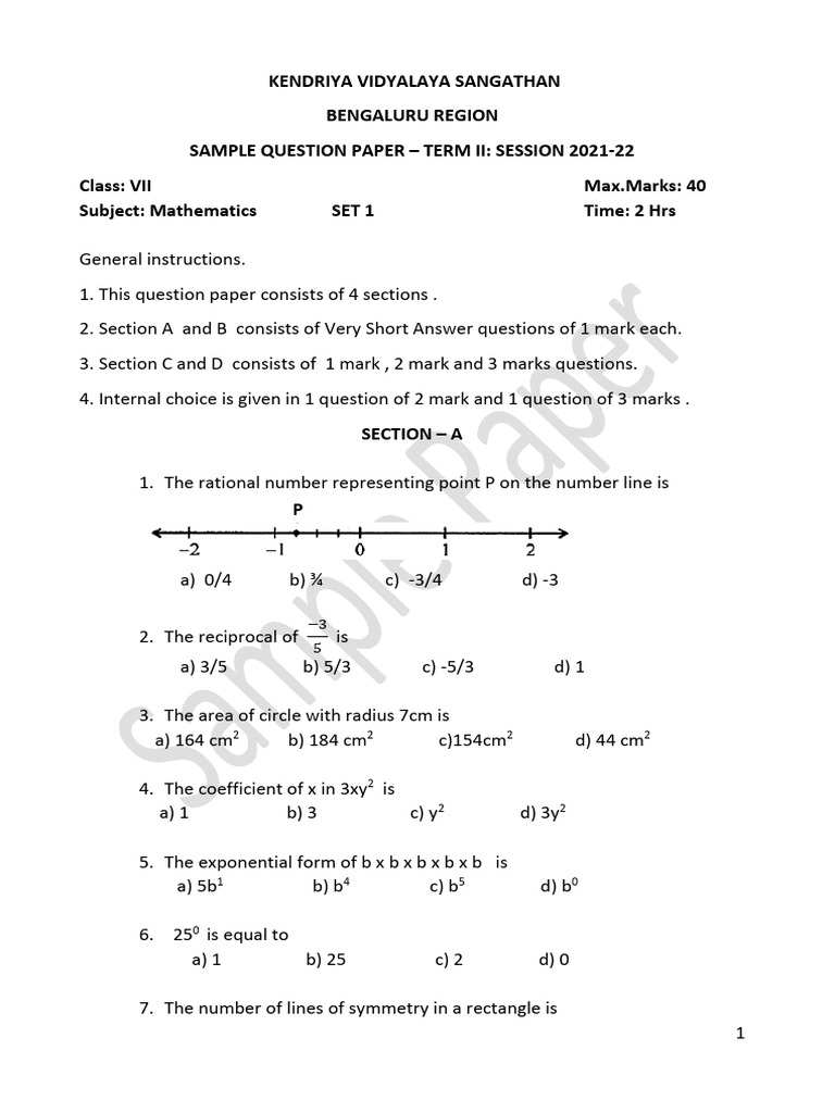 Class VII Math Exam Paper | PDF