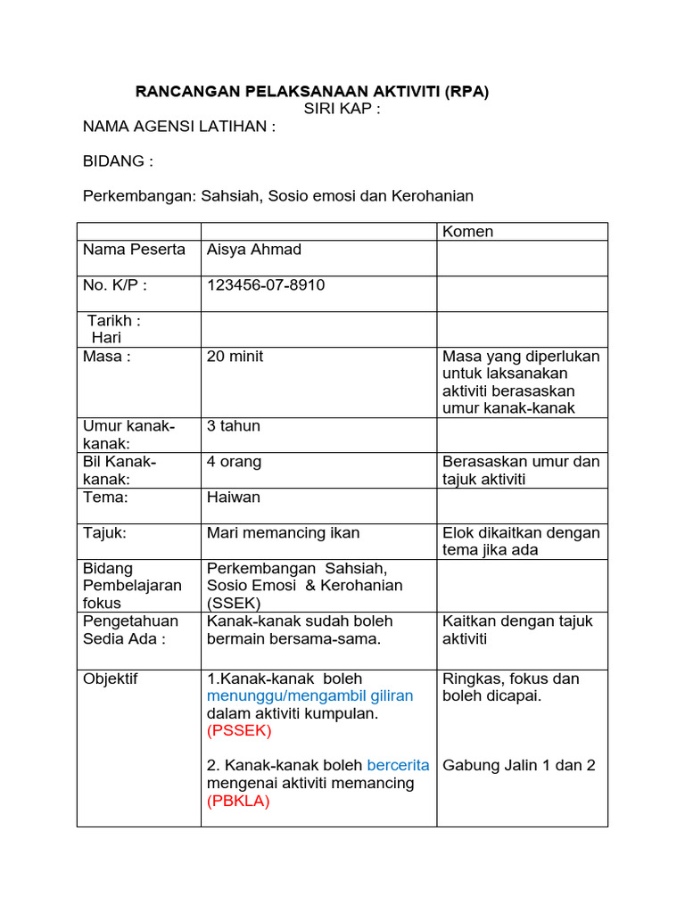 CONTOH RPA SSEK - Panduan Menulis | PDF