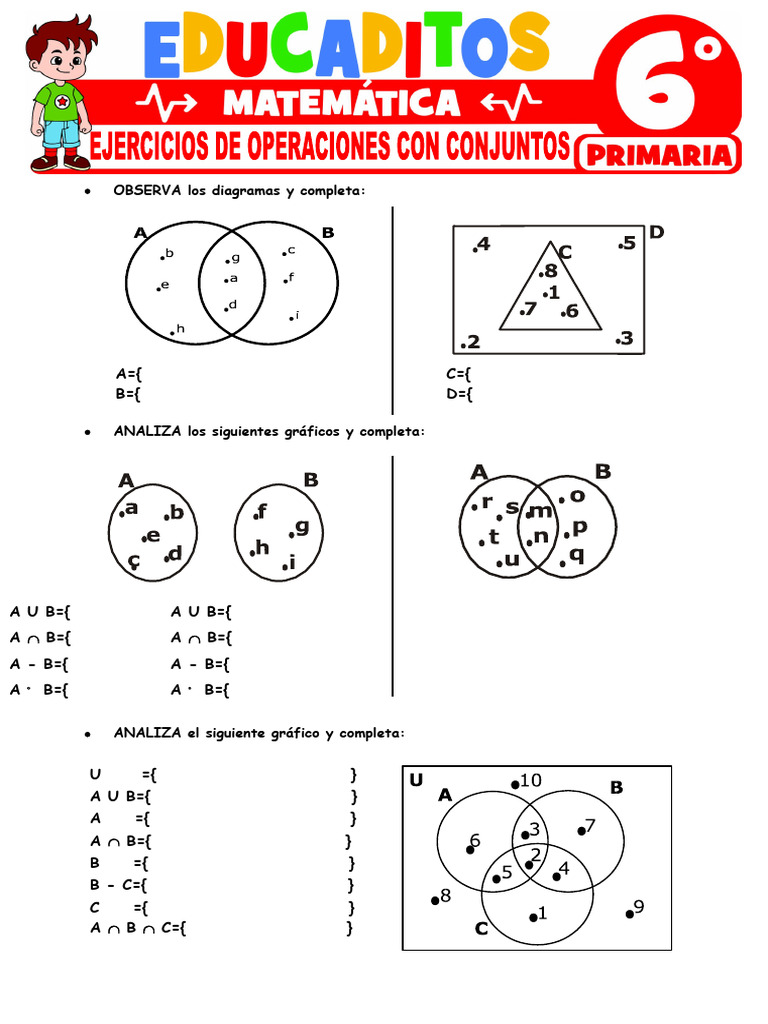 Ejercicios-de-Operaciones-con-Conjuntos-para-Sexto-Grado-de-Primaria | PDF