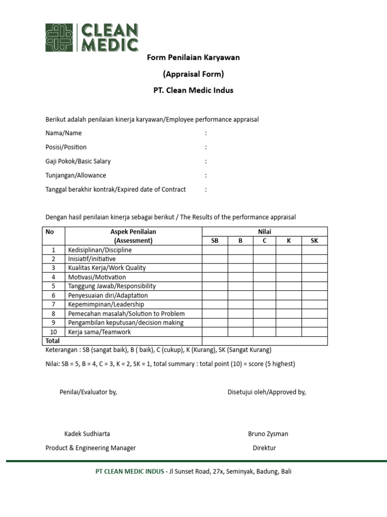 Form Penilaian Karyawan | PDF