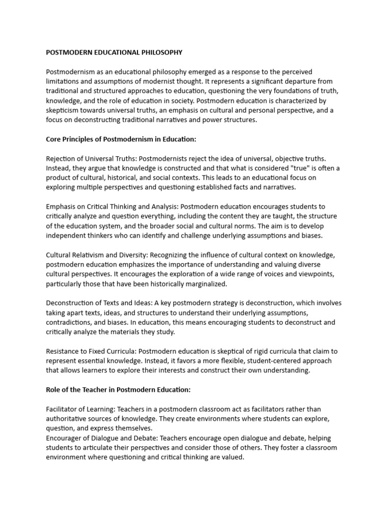 Postmodern Educational Philosophy | PDF