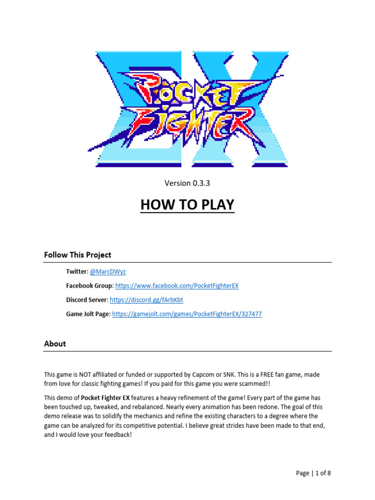 Pocket Fighter EX: Game Guide & Controls | PDF