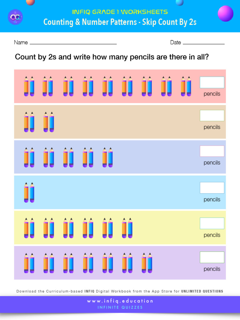 Counting & Number Patterns - Skip Count by 2s: Count by 2s and Write ...