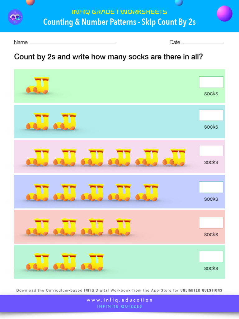 Counting & Number Patterns - Skip Count by 2s: Count by 2s and Write ...