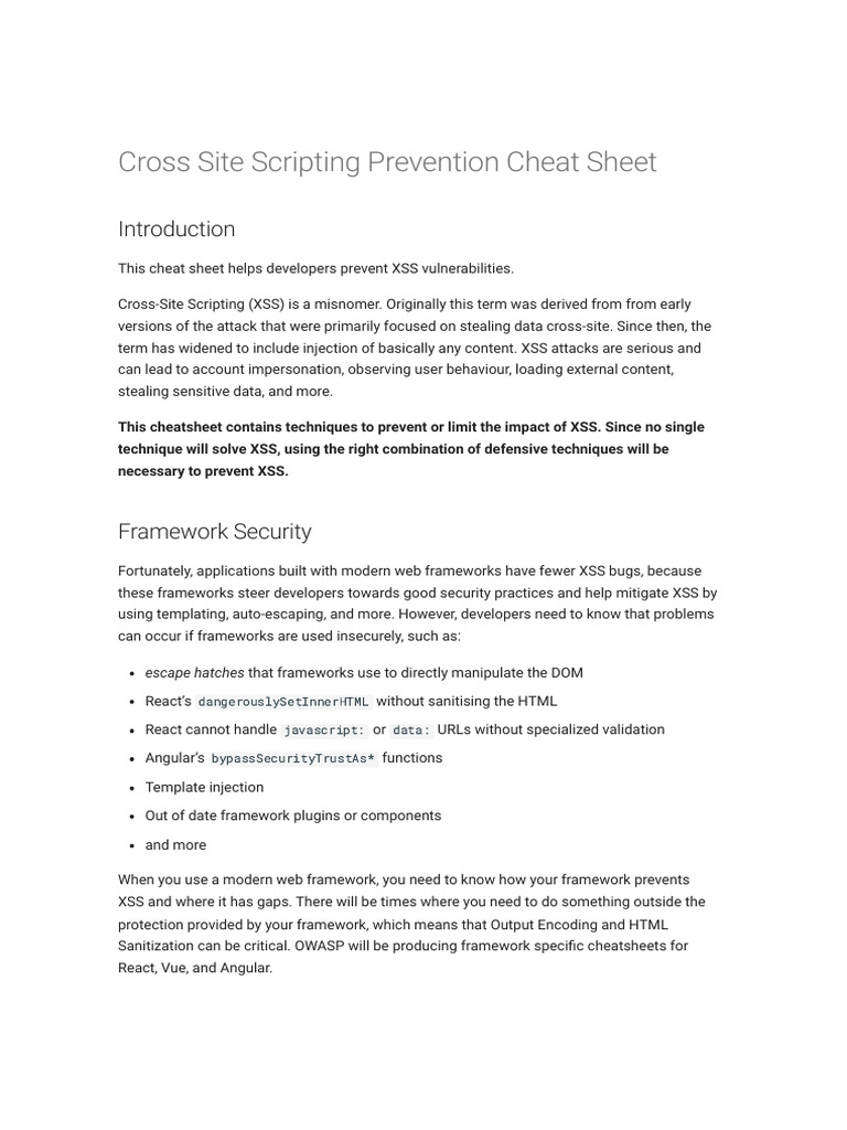 Cross Site Scripting Prevention Owasp Cheat Sheet Series Pdf 9708