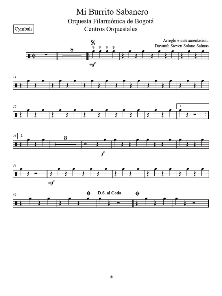 Mi Burrito Sabanero OFB Cymbals | PDF
