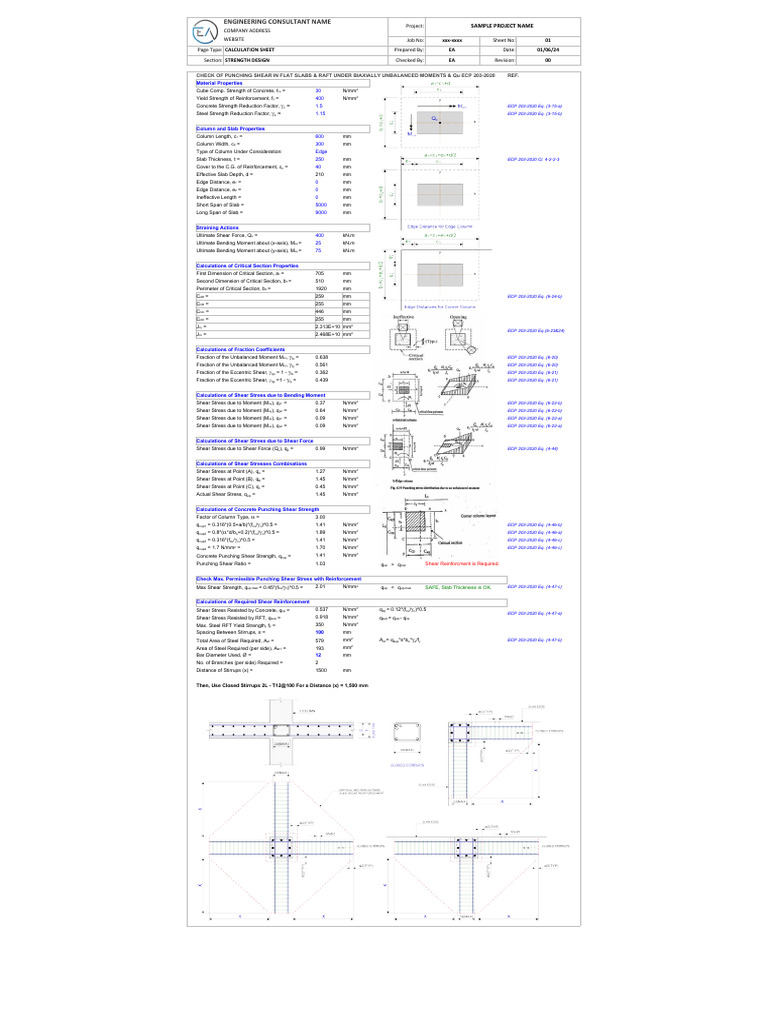 EA - Check of Punching Shear in Flat Slabs & Raft ECP 203-2020 v1.0 | PDF