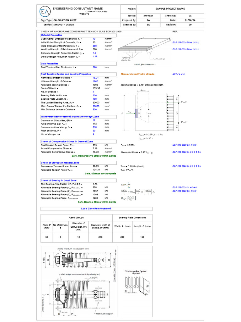 EA - Check of Anchorage Zone in Post Tension Slab ECP 203-2020 v1.0 | PDF | Engineering ...