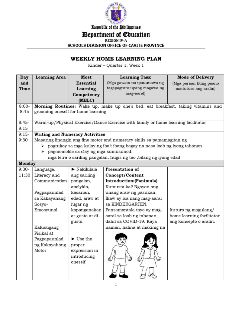 Weekly Home Learning Plan Q1 Week1 | PDF