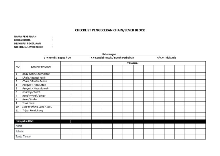 Inspeksi Chain - Lever Block | PDF
