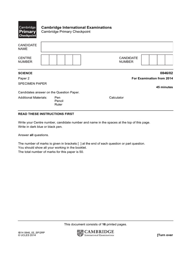 Igcse Checkpoint Year 6 Science Paper 2 | PDF
