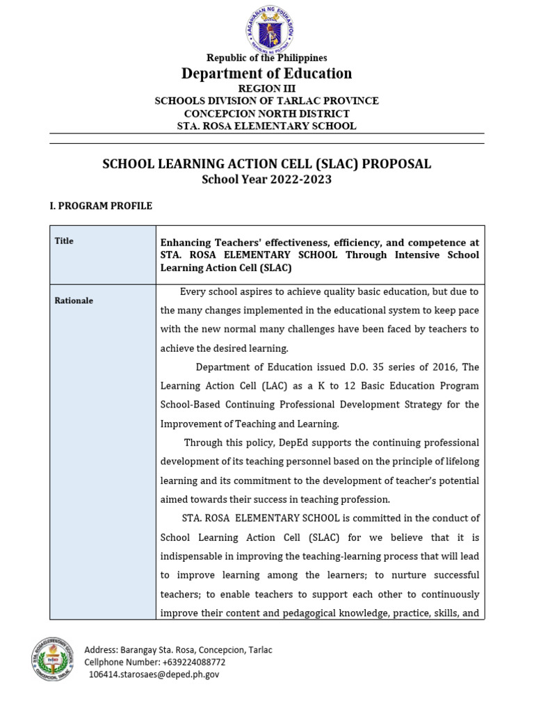SLAC Proposal for Sta. Rosa Elementary | PDF