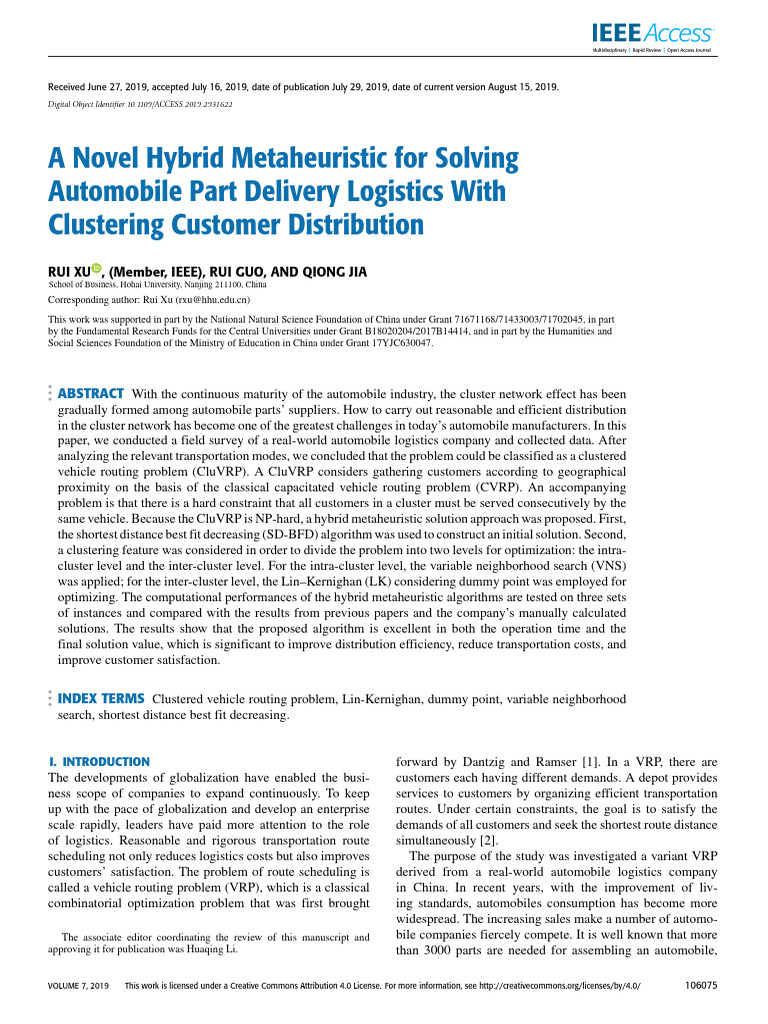 A Novel Hybrid Metaheuristic For Solving Automobile Part Delivery Logistics With Clustering ...