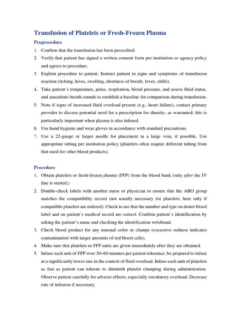 Transfusion of Platelets or Fresh-Frozen Plasma | PDF