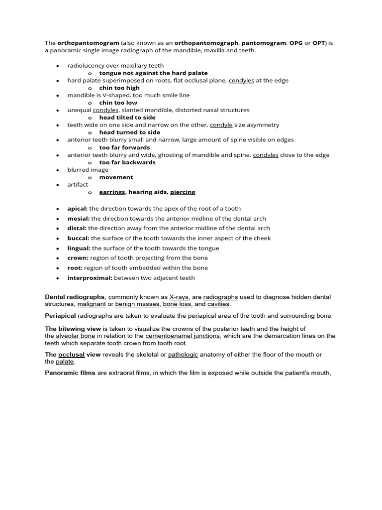 Dental Radiography Terminology | PDF