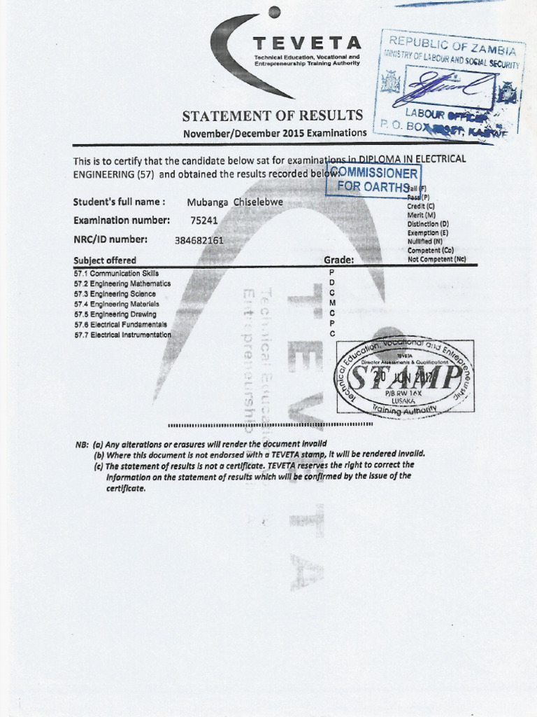 Statement of Result Level 1 | PDF