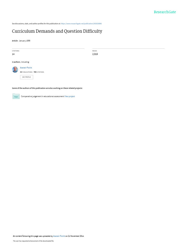Curriculum Demands and Question Difficulty | PDF