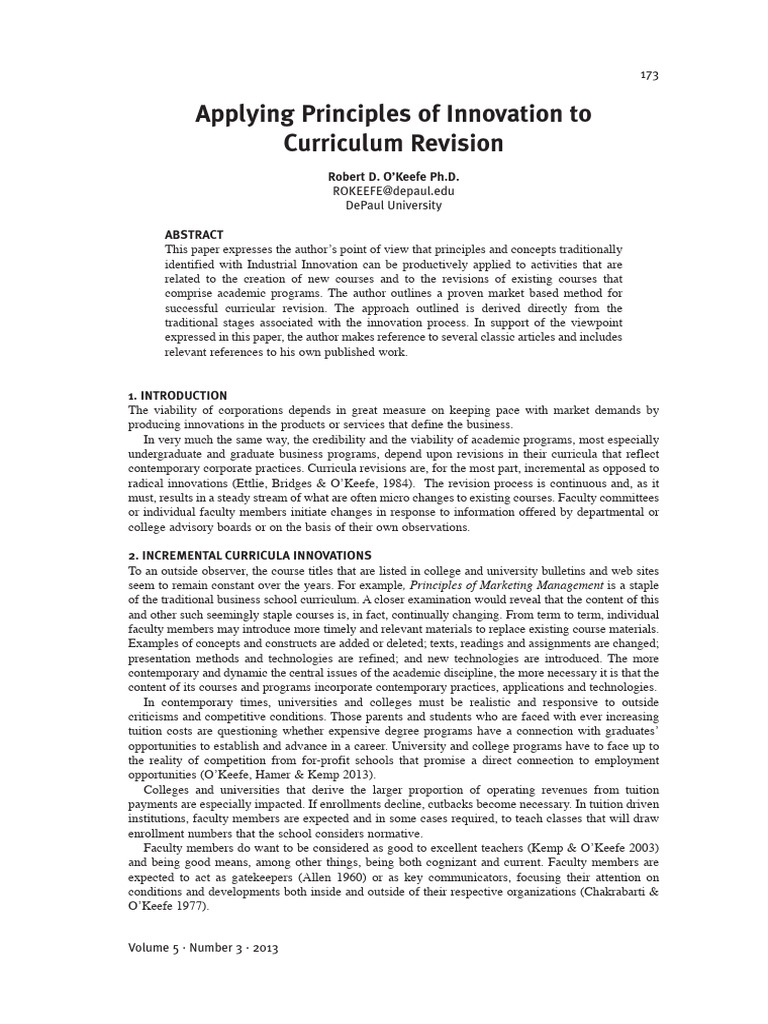 Applying Principles of Innovation to Curriculum Revision | PDF