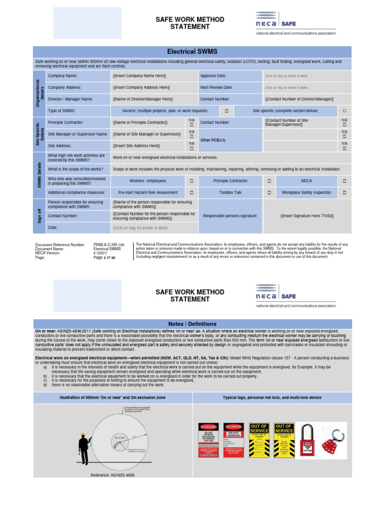 Electrical Safe Work Method Statement | PDF | Legal Liability ...