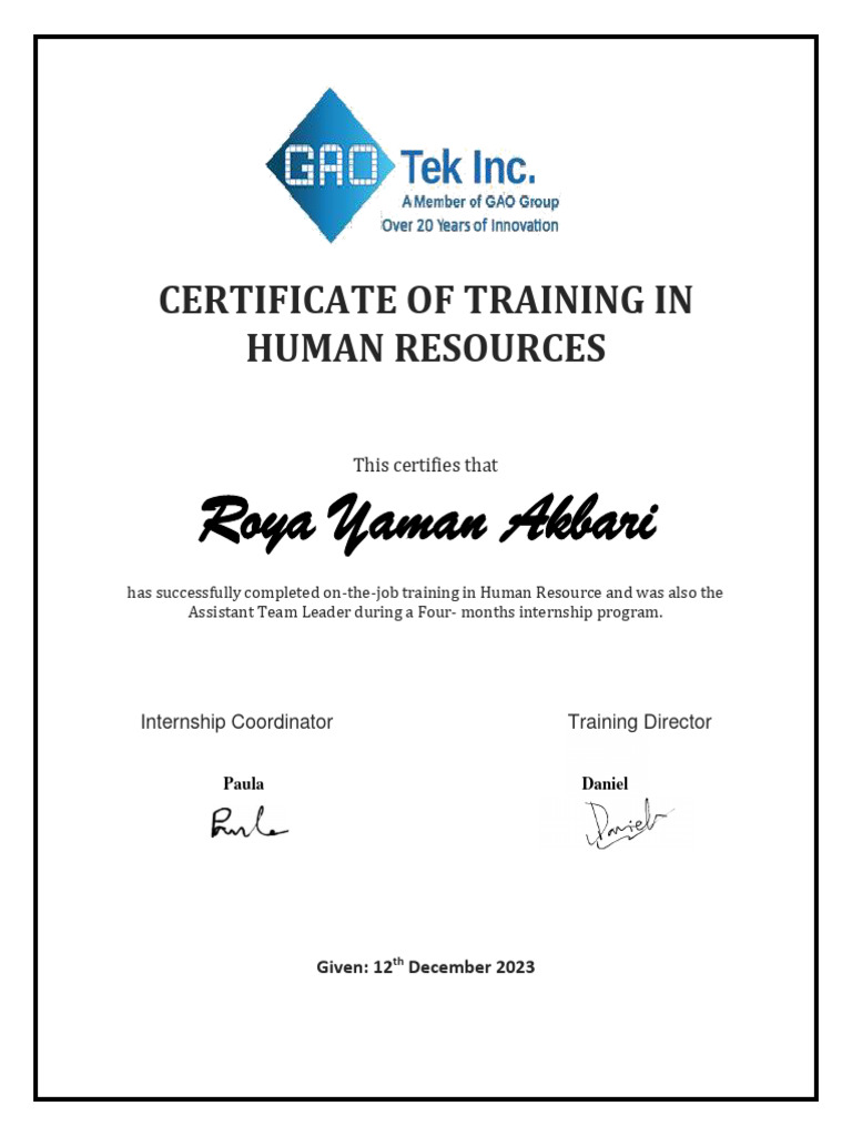 Human Resources Training Certificate | PDF