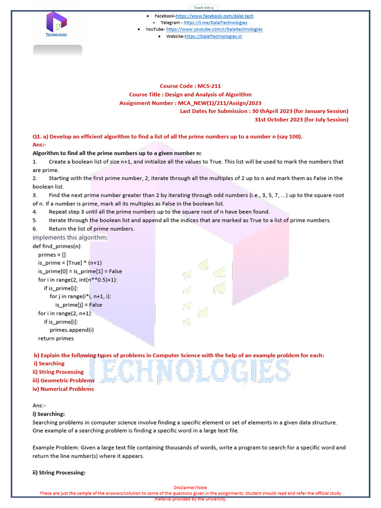 MCS 211 DalalTechnologies | PDF | Algorithms And Data Structures | Theoretical Computer Science