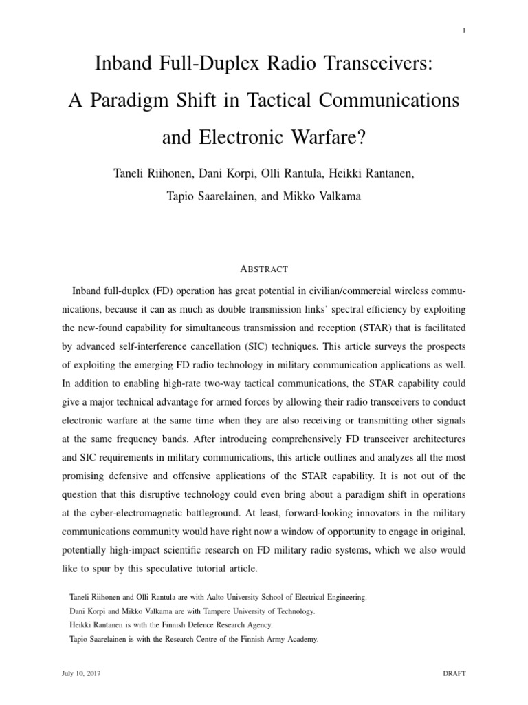 Inband Full Duplex Radio Transceivers 2017 | PDF | Technology & Engineering
