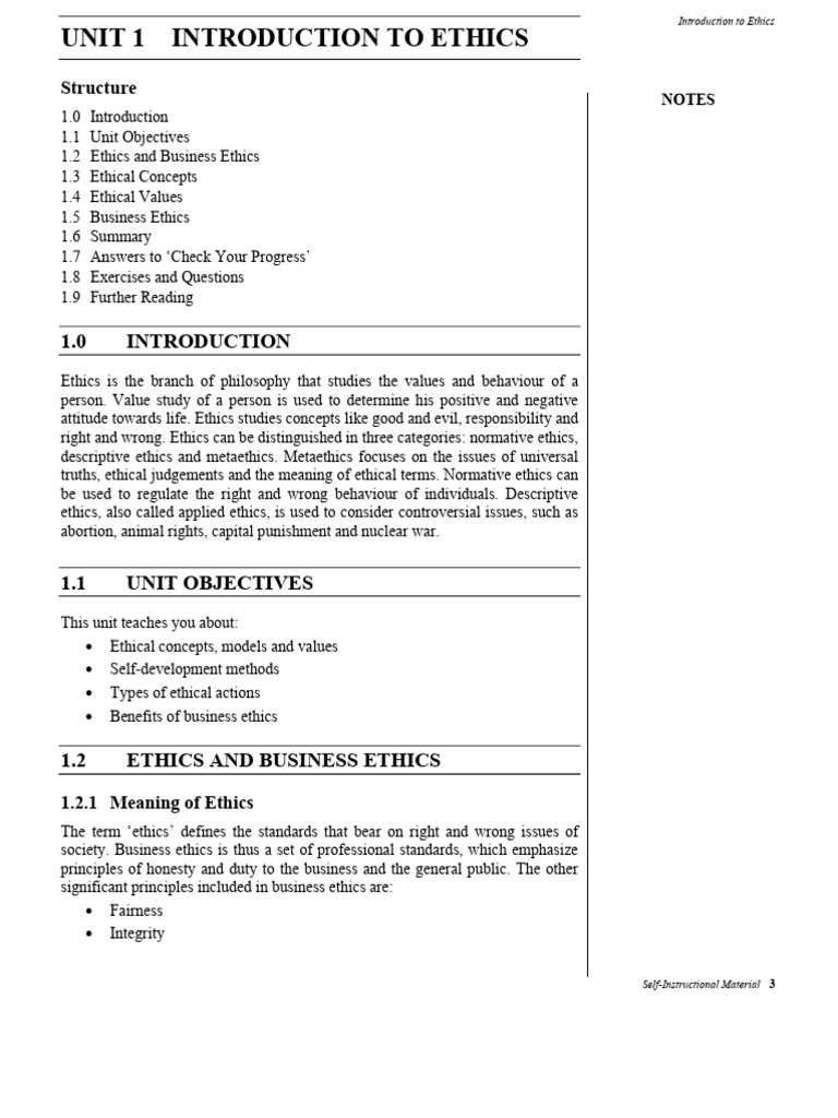 Introduction To Business Ethics Notes 1 | PDF