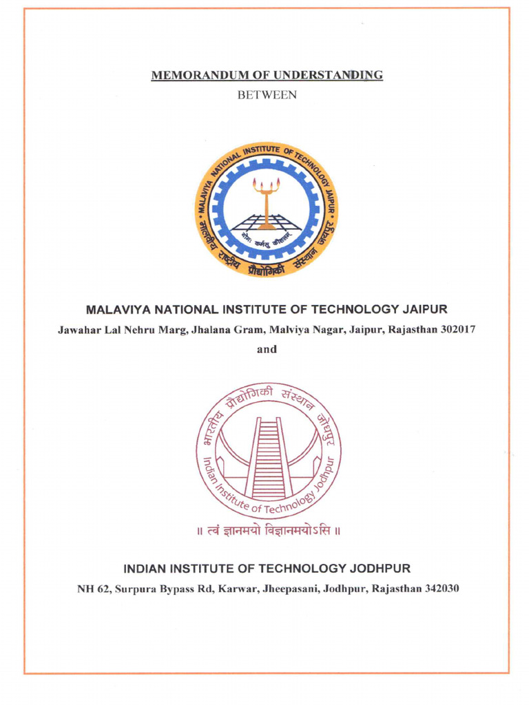 MoU IIT Jodhpur | PDF