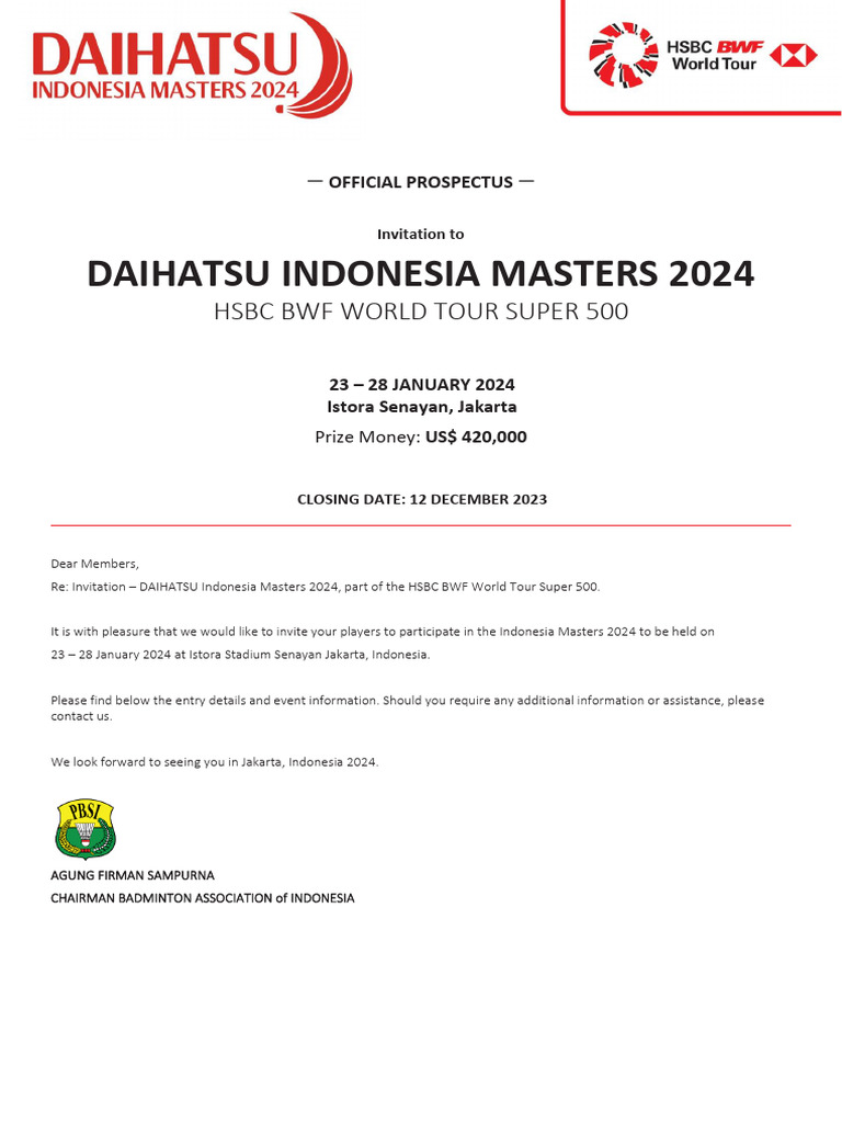 DAIHATSU Indonesia Masters 2024_Prospectus_Final_UPDATED 6DEC2023 | PDF