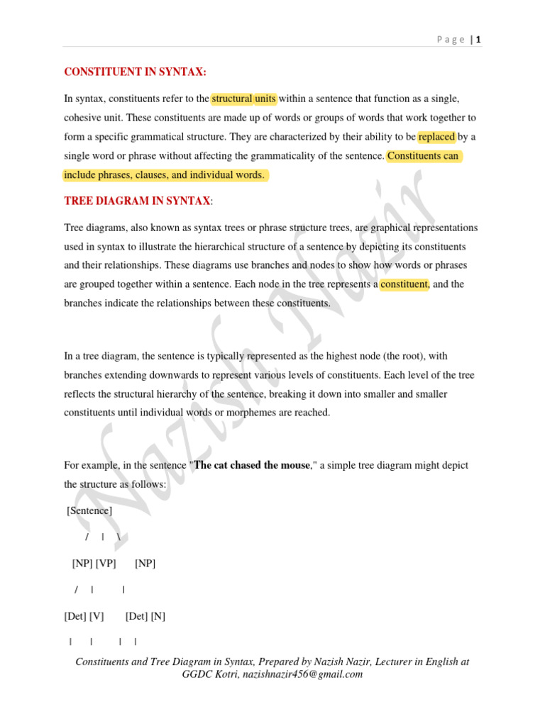 Syntax Constituents & Tree Diagrams | PDF