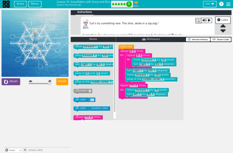 Snowflakes with Anna and Elsa #6 Express Course (2023) - Code.org | PDF