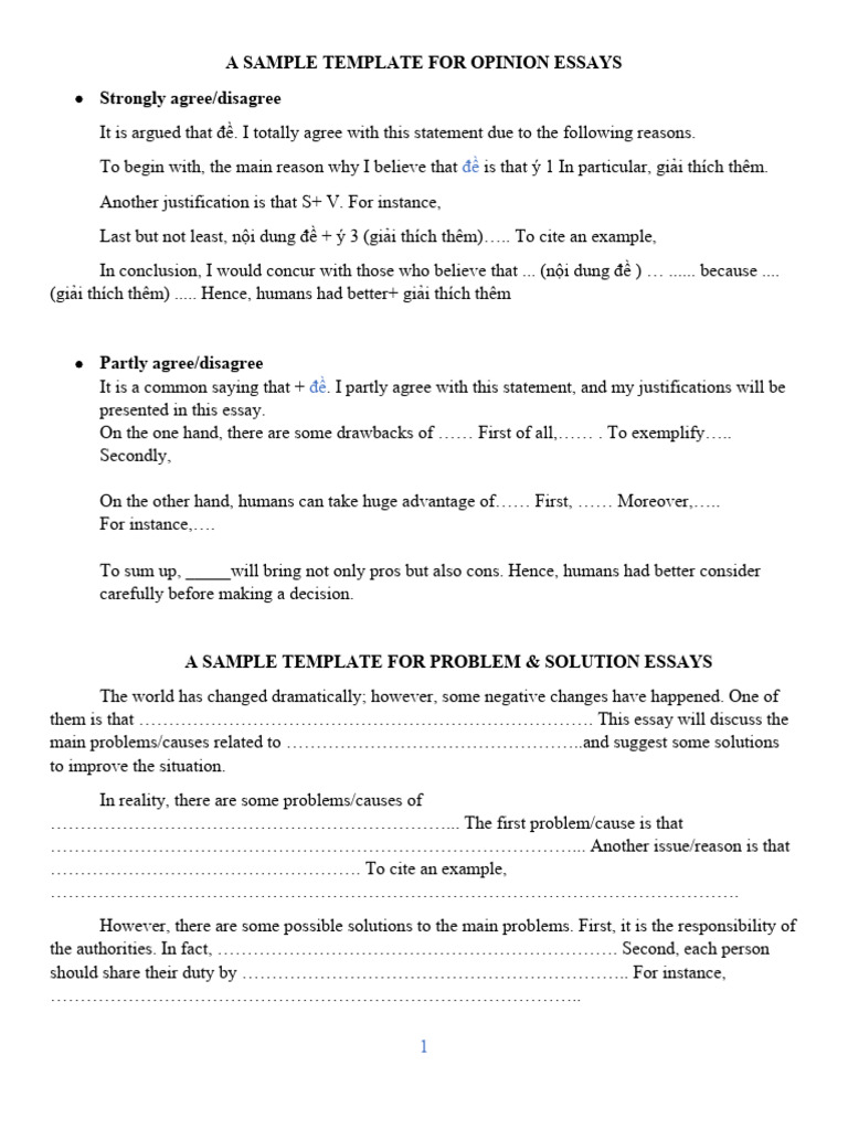 A Sample Template For Opinion Essays | PDF
