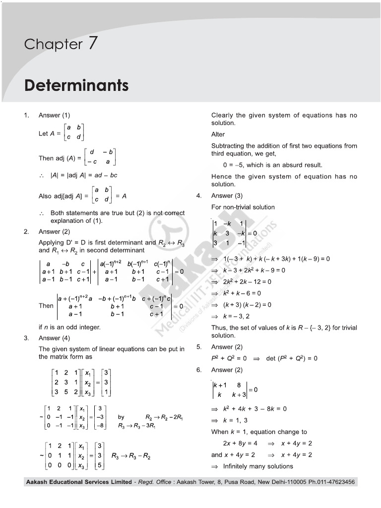 M Sol Ch-07 Determinants | PDF