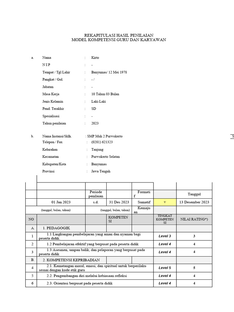 Rekapitulasi Hasil Penilaian | PDF