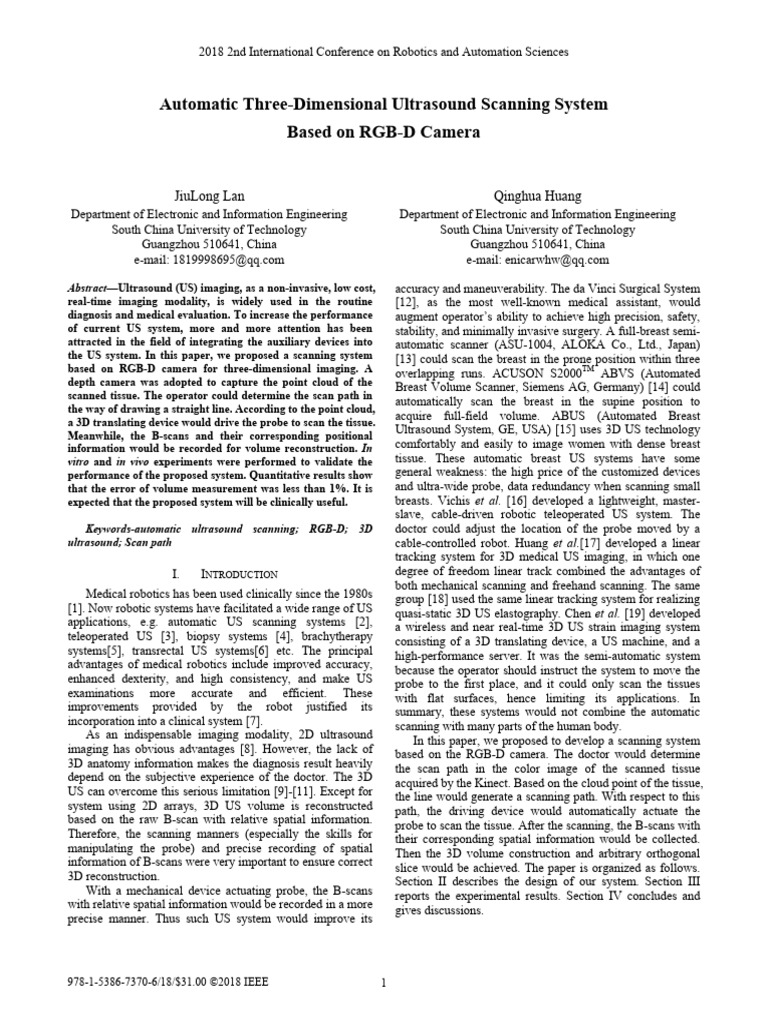 Automatic Three-Dimensional Ultrasound Scanning System | PDF | Medical ...