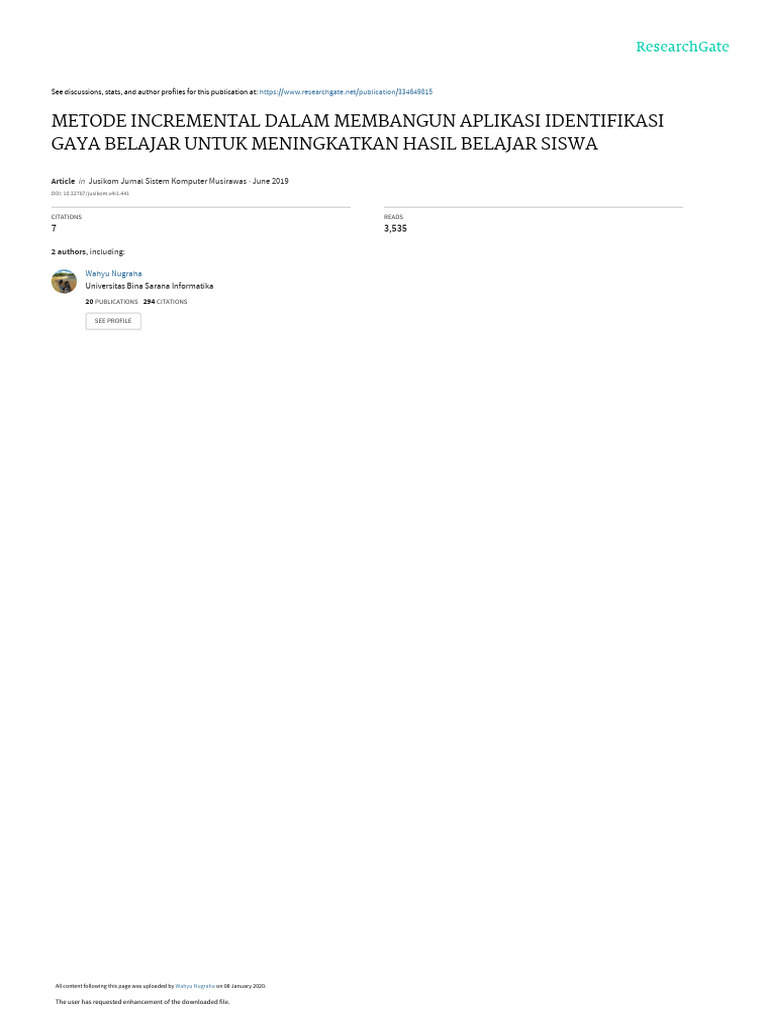 Metode Incremental Dalam Membangun Aplikasi Identifikasi Gaya Belajar Untuk Meningkatkan Hasil ...